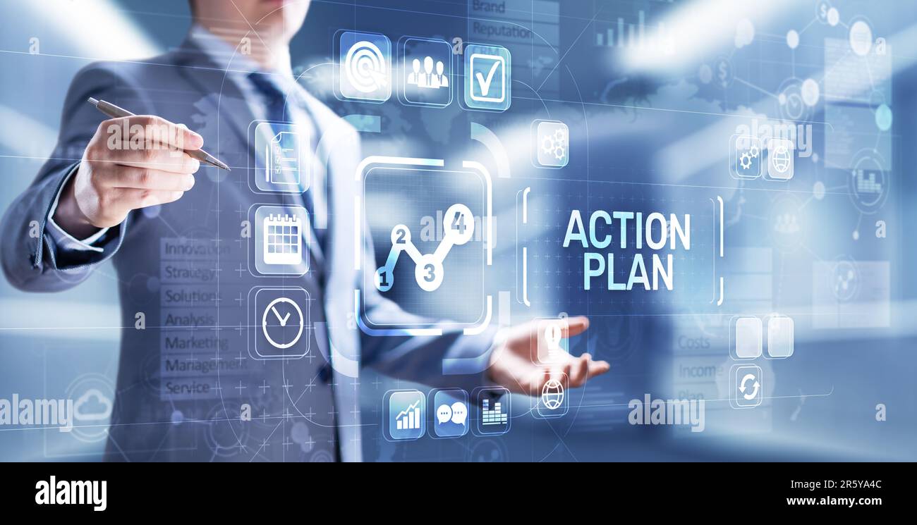 Action plan business strategy development concept on virtual screen ...