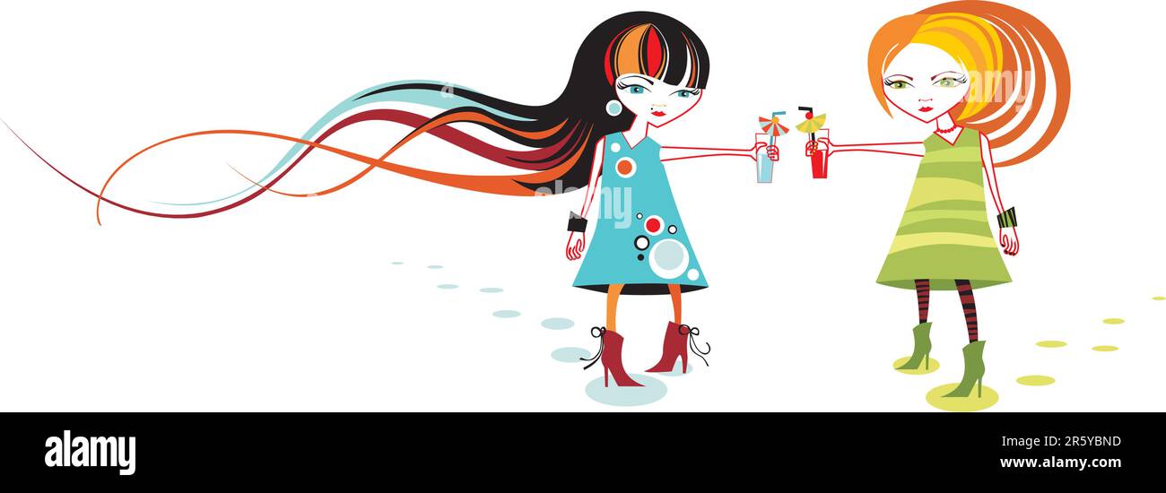 illustration of a two girls Stock Vector Image & Art - Alamy
