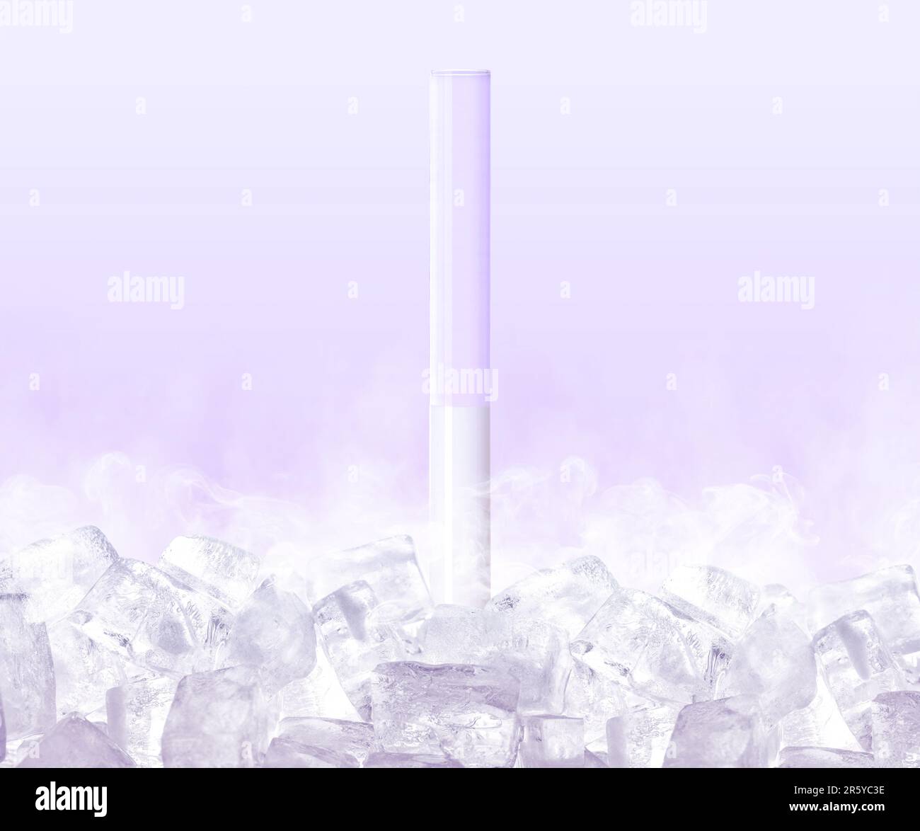 Cryopreservation. Test tube with sperm and ice cubes on light ...