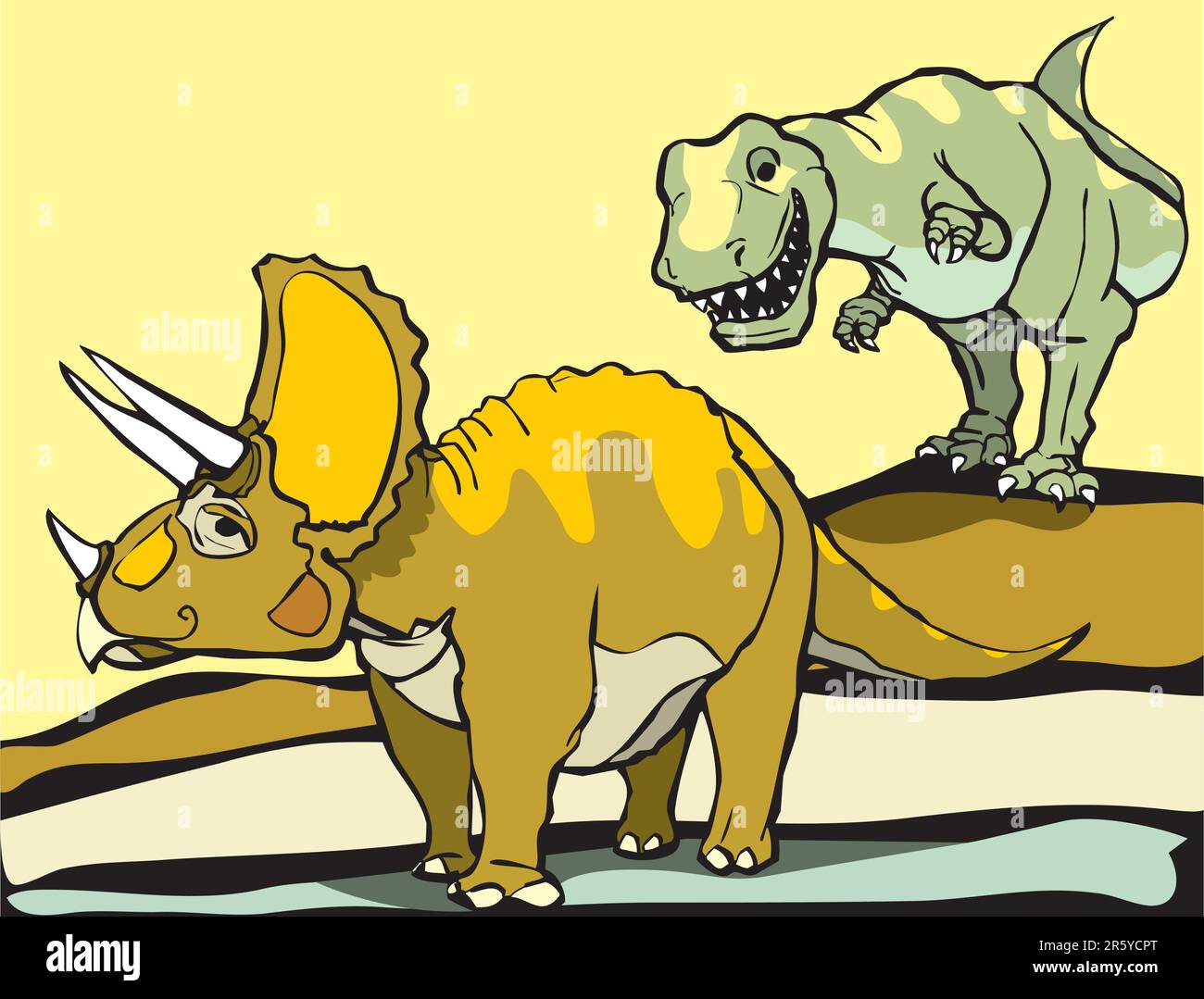 Smiling Tyrannosaurus Rex hunts the Triceratops Stock Vector Image ...