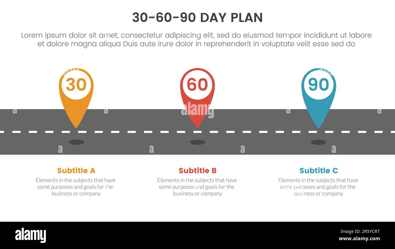 30-60-90 day plan management infographic 3 point stage template with ...
