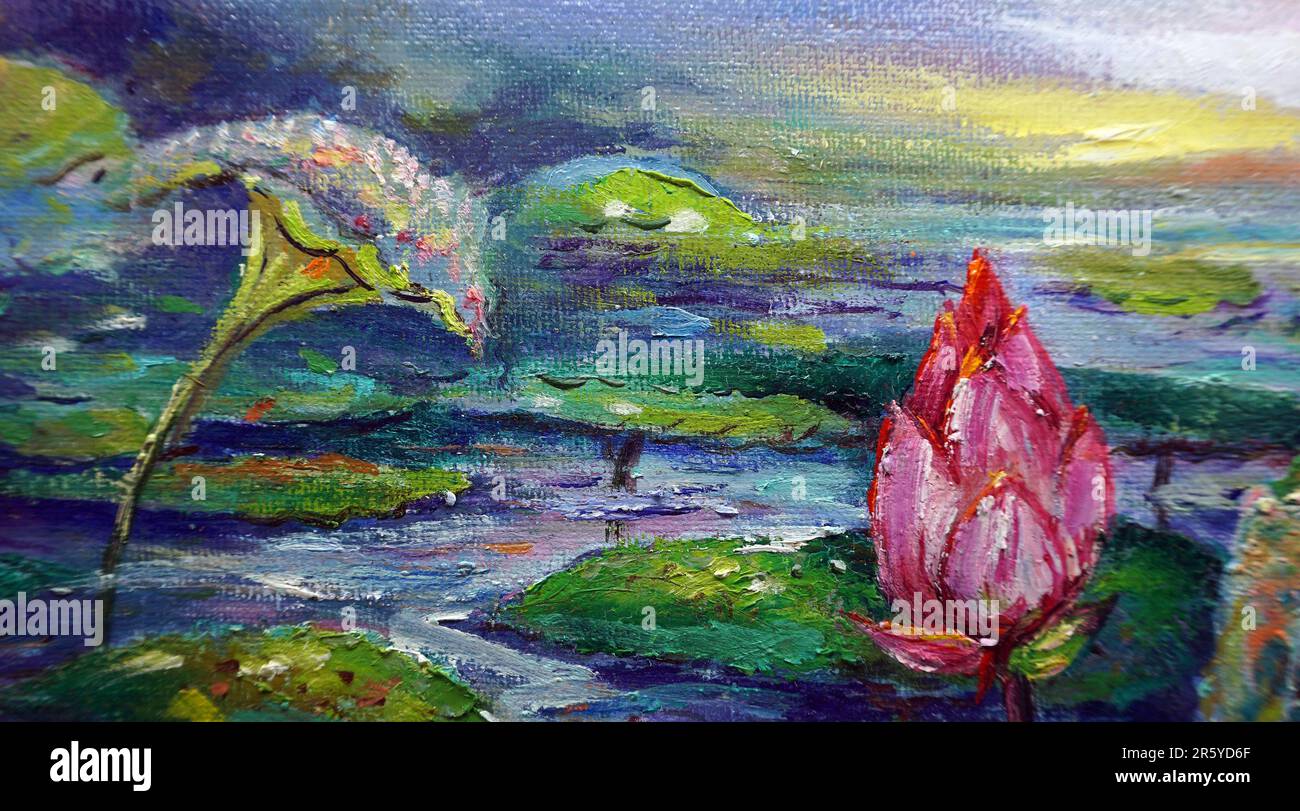 Original art painting Oil color lotus flower Stock Photo - Alamy
