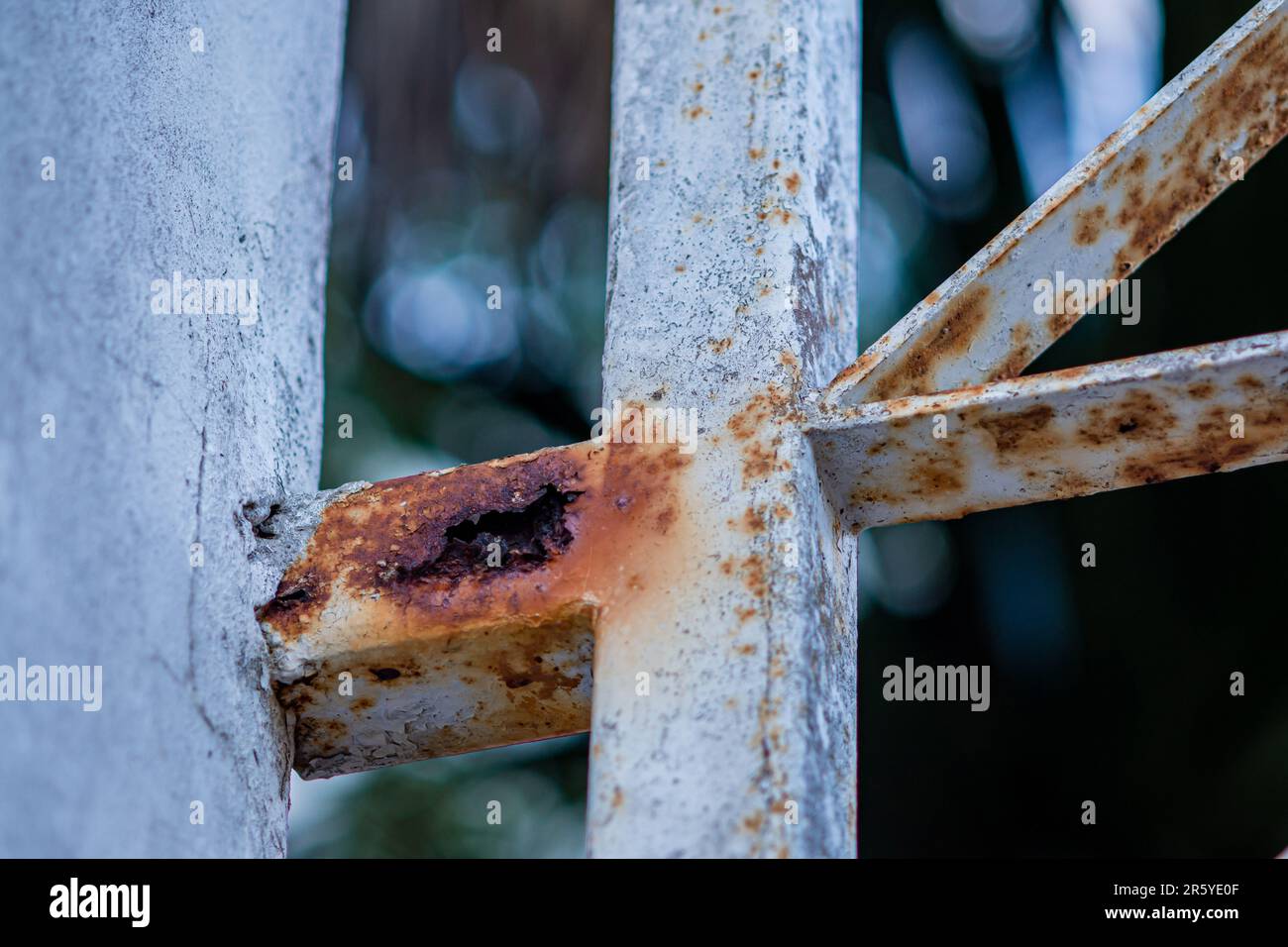 Close up of rusty on steel structure and white paint, Texture of ...