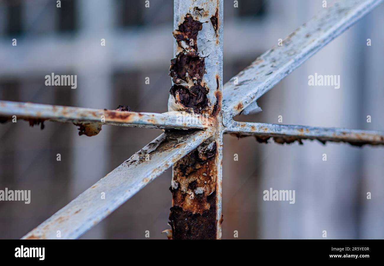 Close up of rusty on steel structure and white paint, Texture of ...