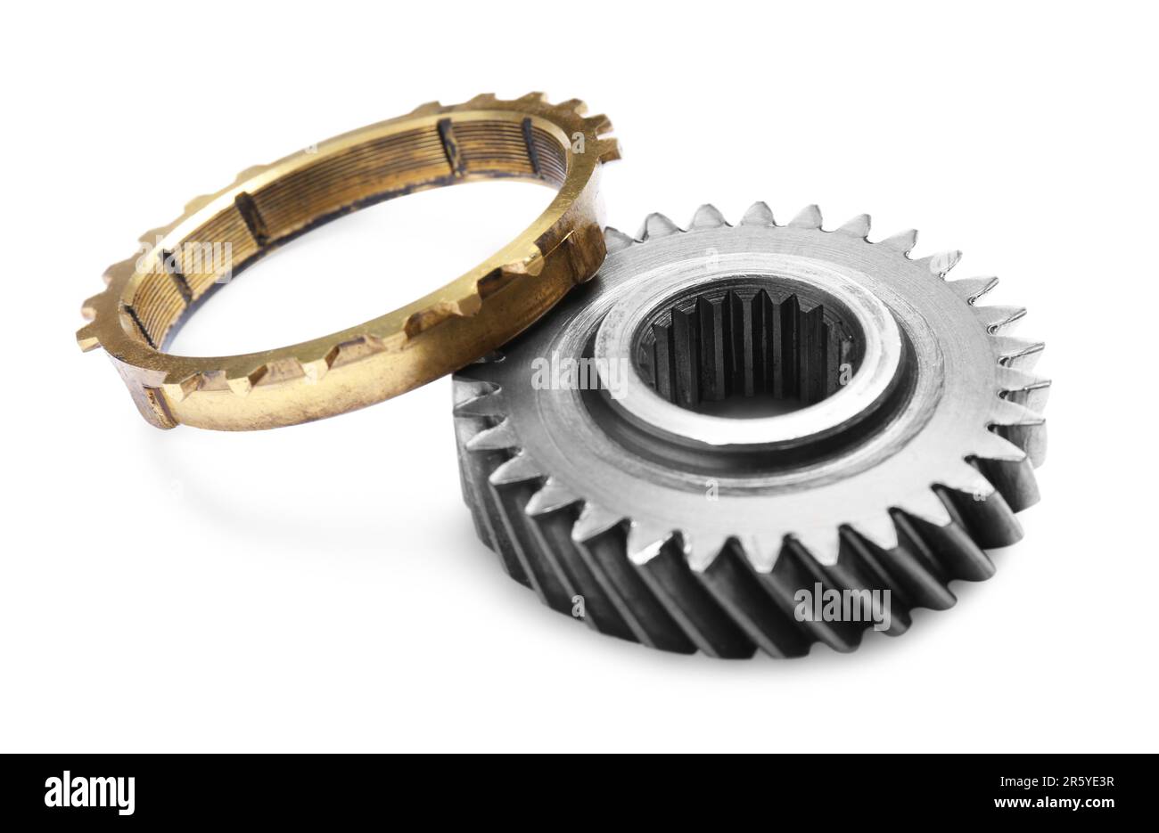 Different stainless steel gears on white background Stock Photo - Alamy
