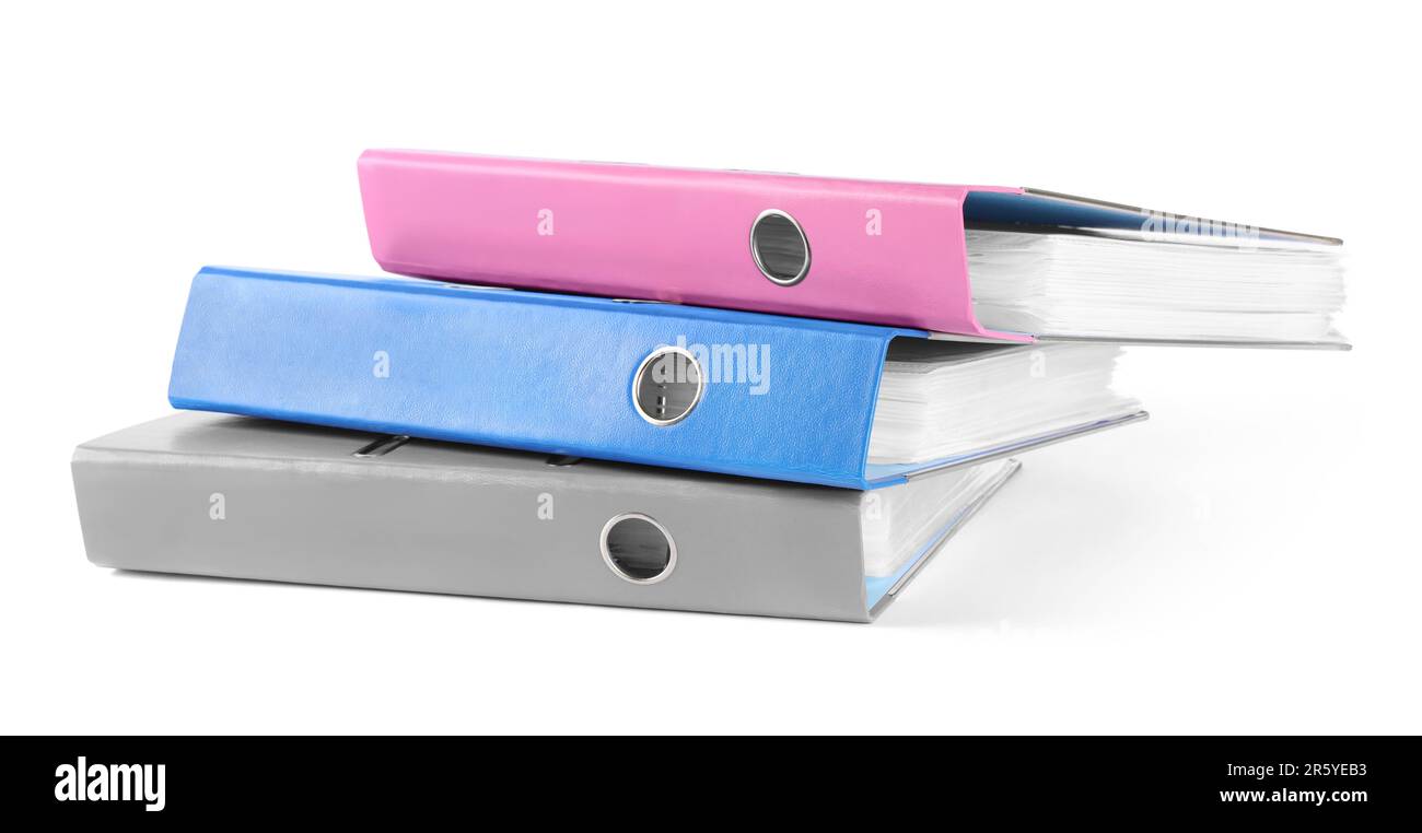 Stack of office folders isolated on white Stock Photo - Alamy