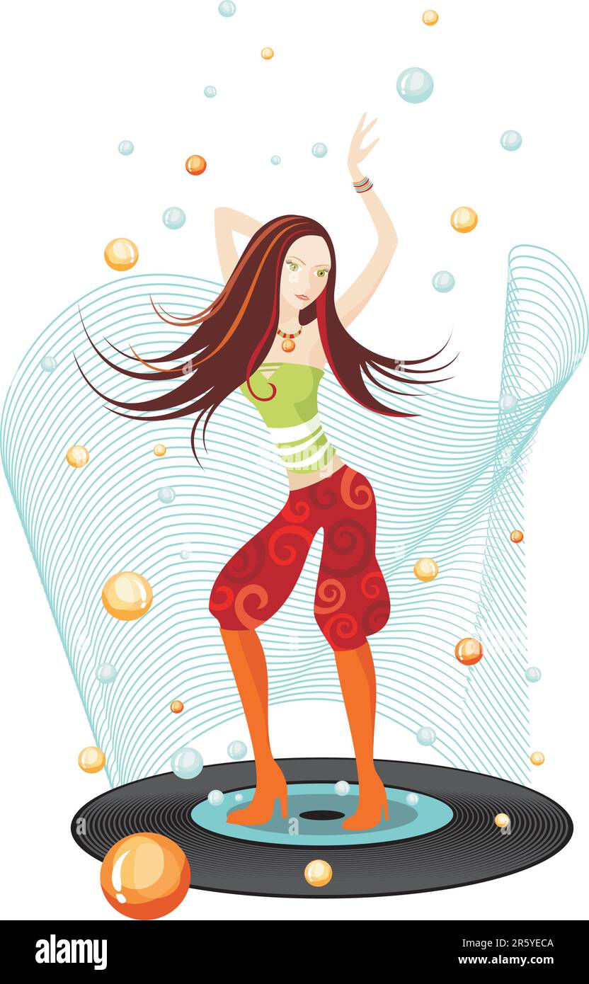 vector illustration with a young beautiful dancing girl Stock Vector ...