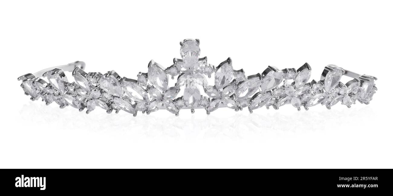 Beautiful silver tiara with diamonds isolated on white Stock Photo - Alamy