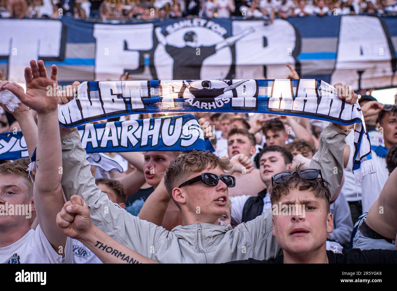 Aarhus, Denmark. 04th, June 2023. Ecstatic football fans of Aarhus GF ...