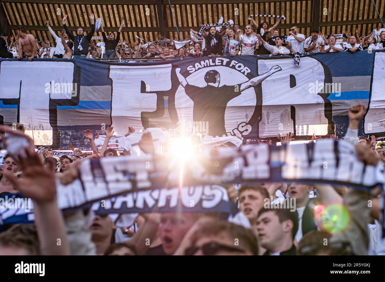 Aarhus, Denmark. 04th, June 2023. Ecstatic football fans of Aarhus GF ...