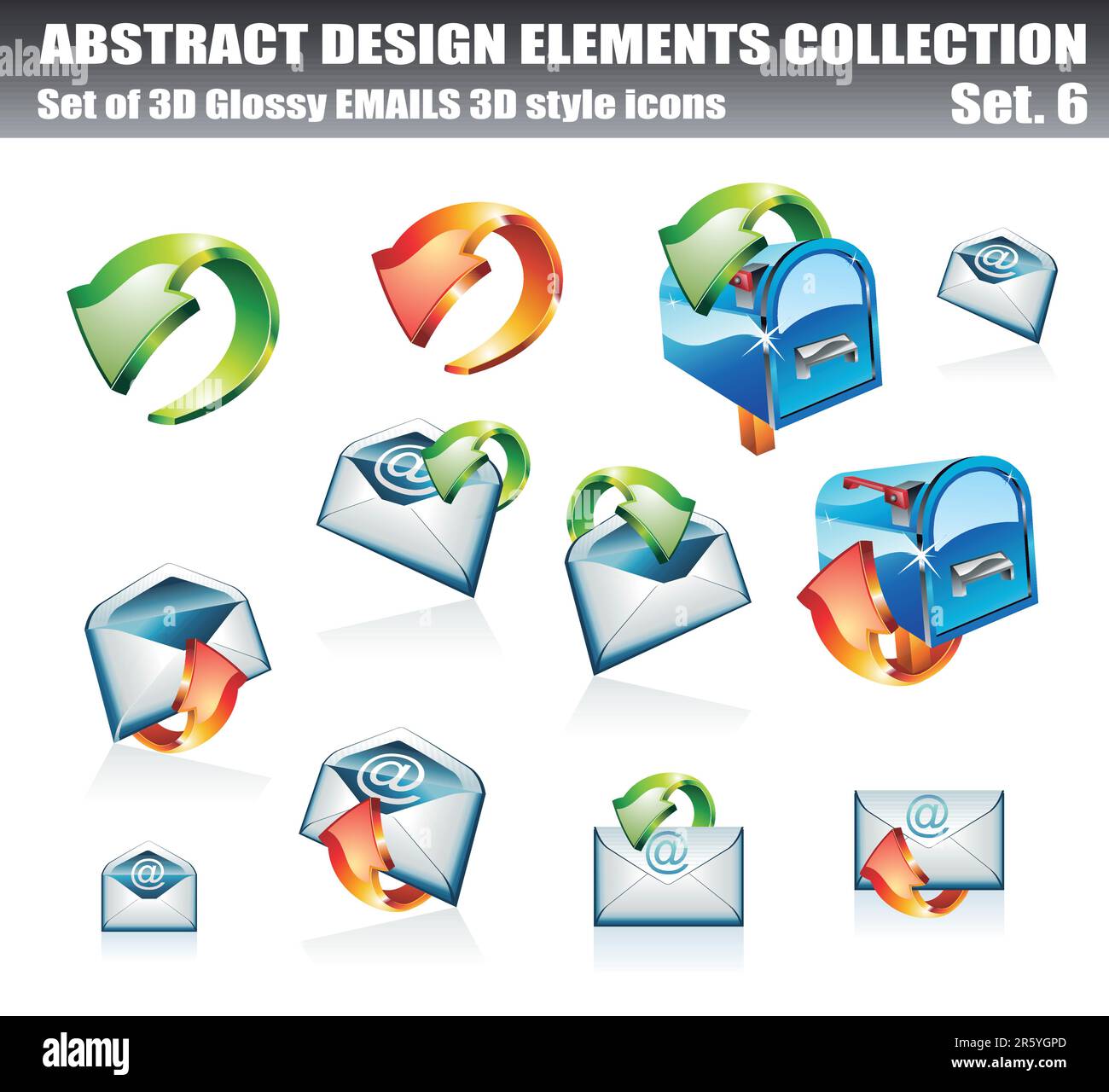 3D and 2D Email Design Elements Collection - Set 6 Stock Vector Image ...