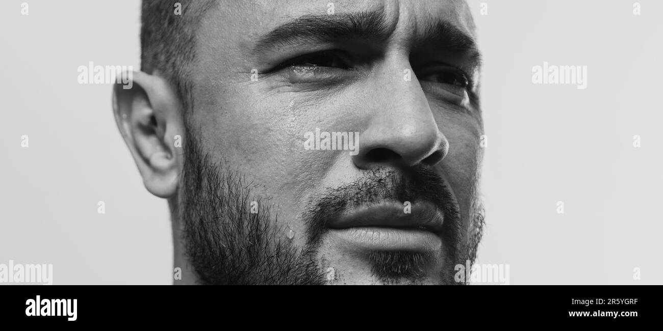 Closeup man crying face. Tears in eyes of cry guy Stock Photo - Alamy