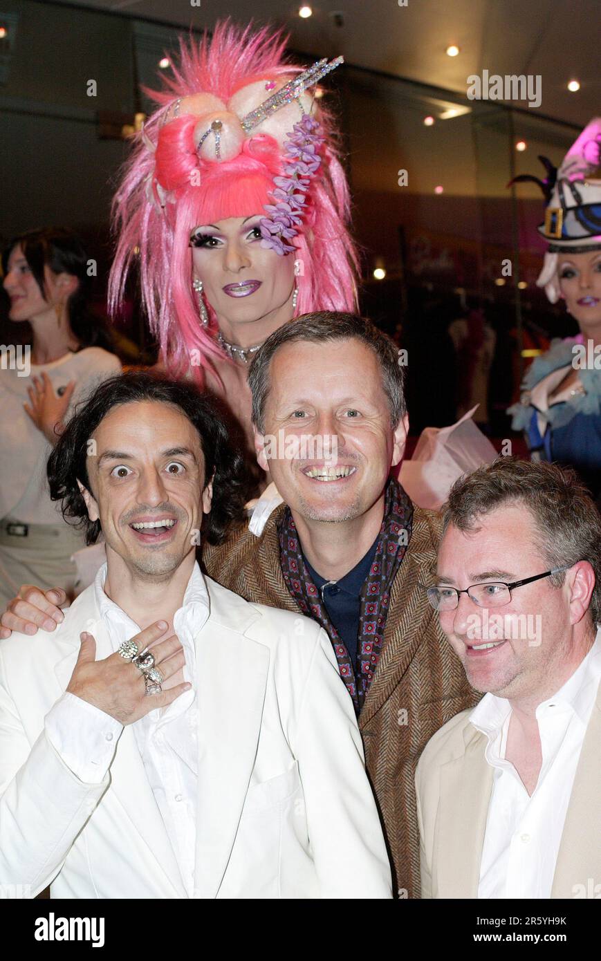 Gay icon and entertainer Bob Downe (Mark Trevorrow, centre) with Paul ...
