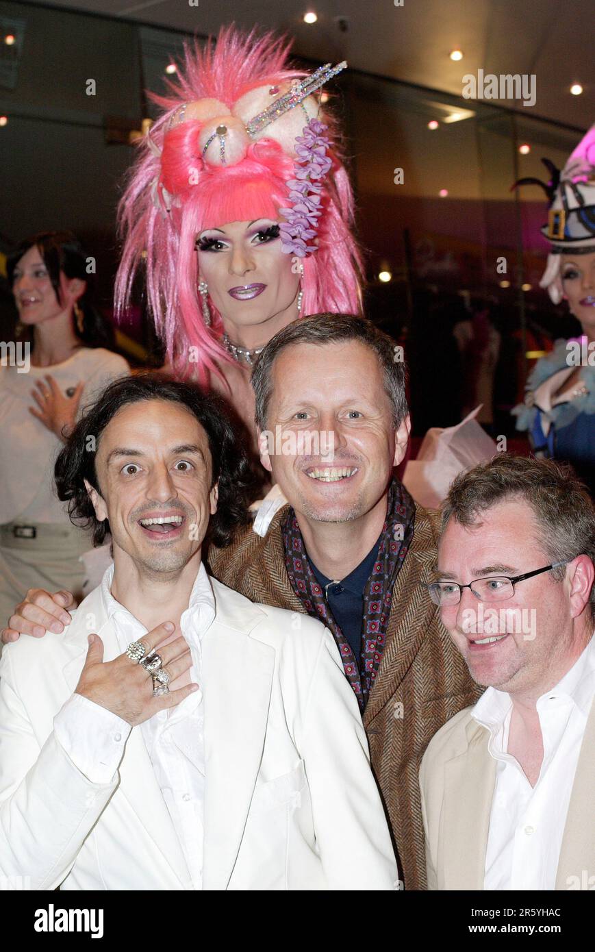 Gay icon and entertainer Bob Downe (Mark Trevorrow, centre) with Paul ...
