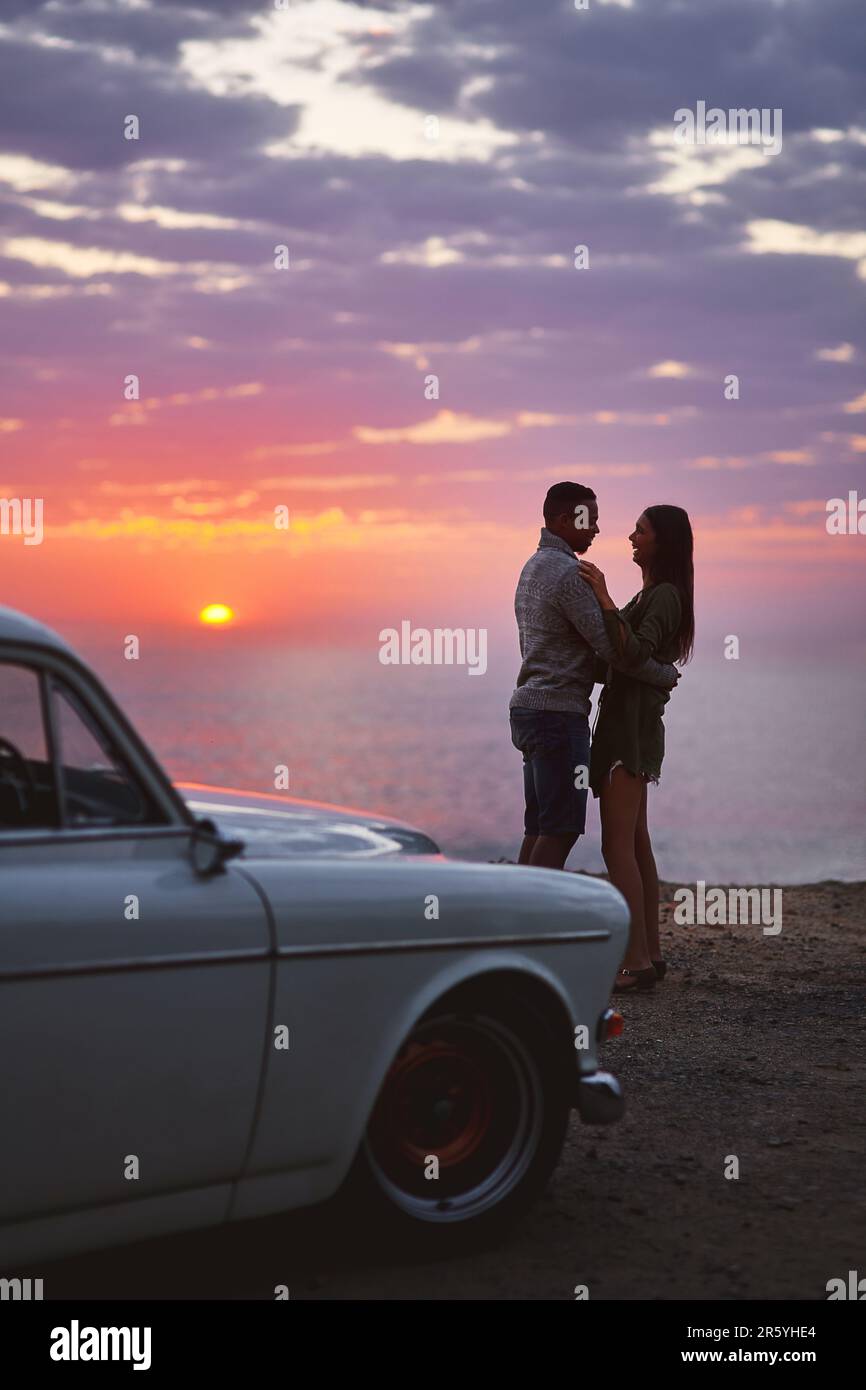 You make my life beautiful. a young couple making a stop at the beach ...