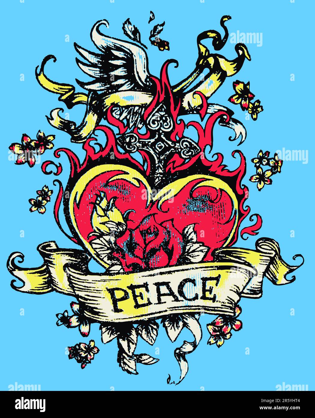 tribal heart emblem with flourish scroll background for your label ...