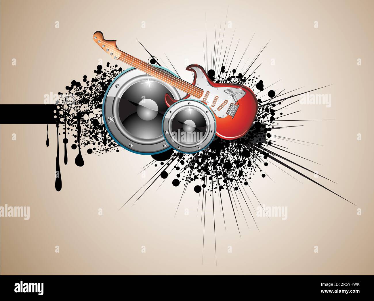 Grunge Music Background with speaker and electric guitar Stock Vector ...