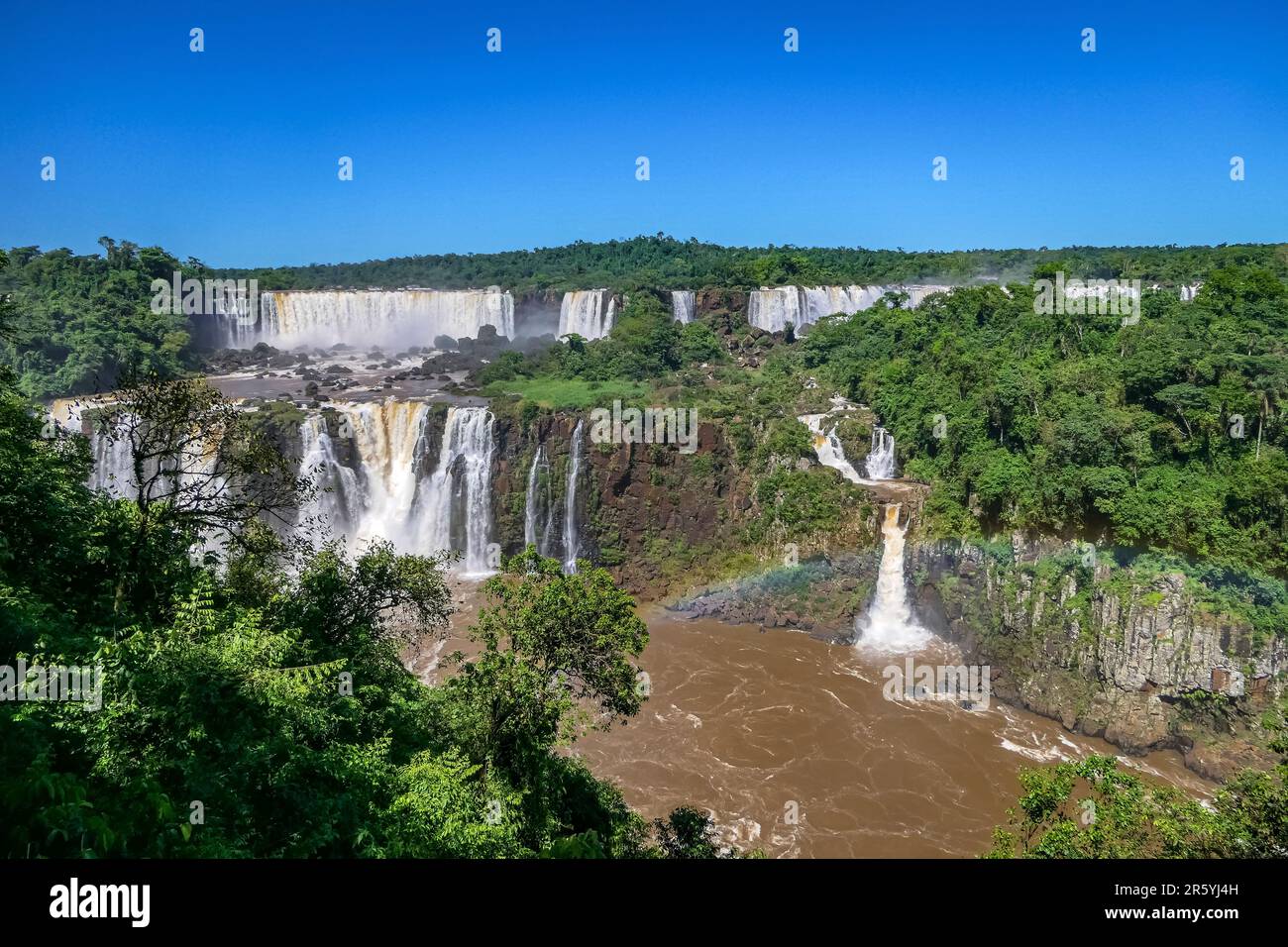 View of spectacular Iguazu Falls with San Martin Island, Salto Tres ...