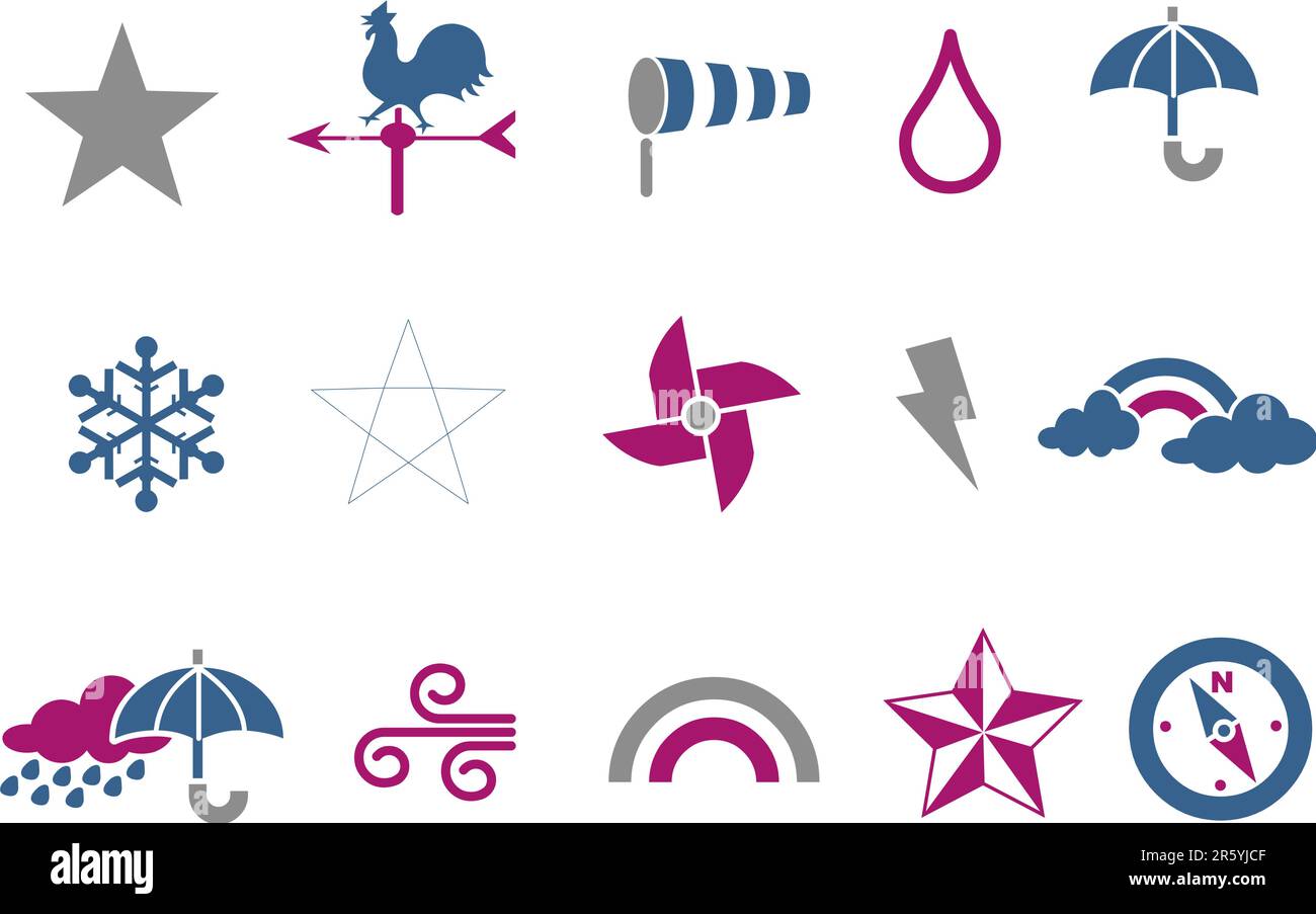 Vector icons pack - Blue-Fuchsia Series, weather collection Stock ...