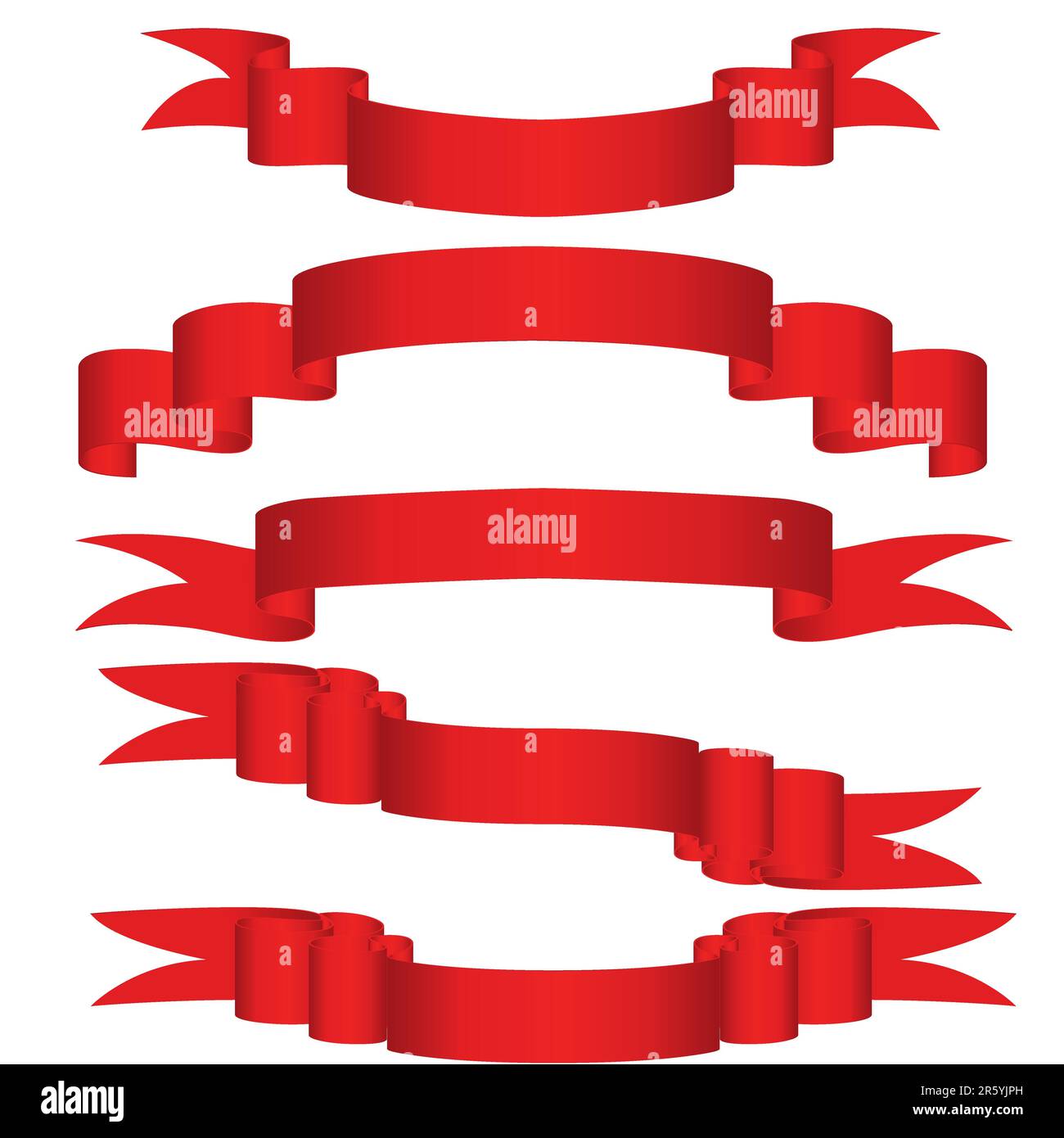 Collection of vector brightly red ribbons in different shape Stock ...