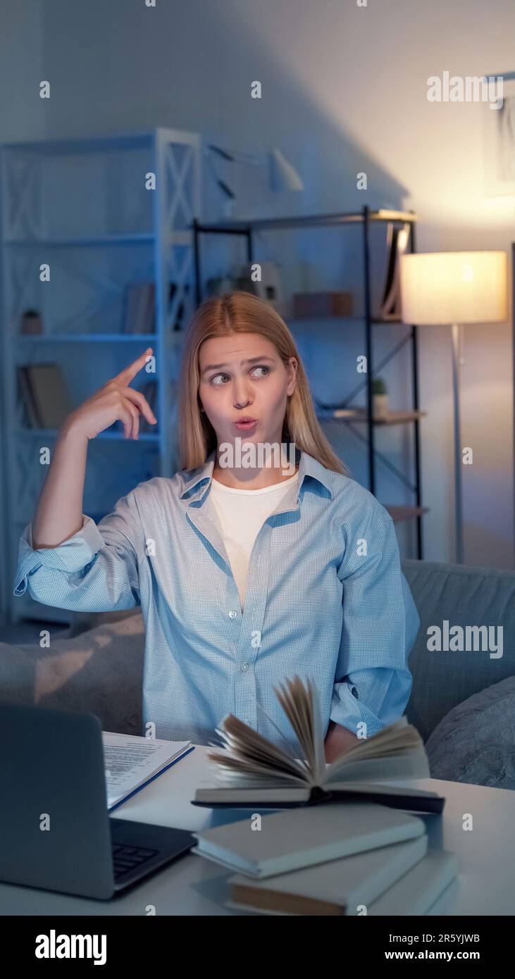 Think idea inspired woman study research puzzled Stock Photo - Alamy