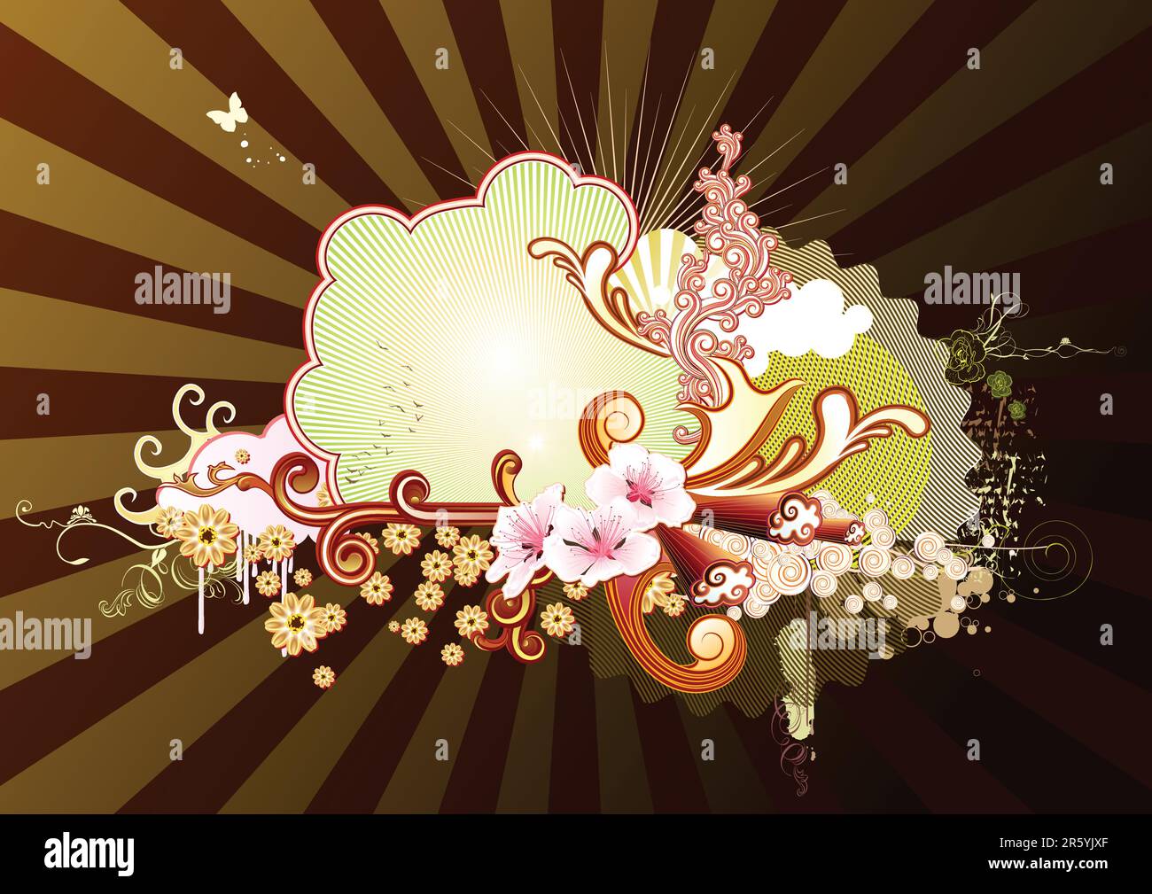 Vector illustration of urban retro styled background made of floral and ...