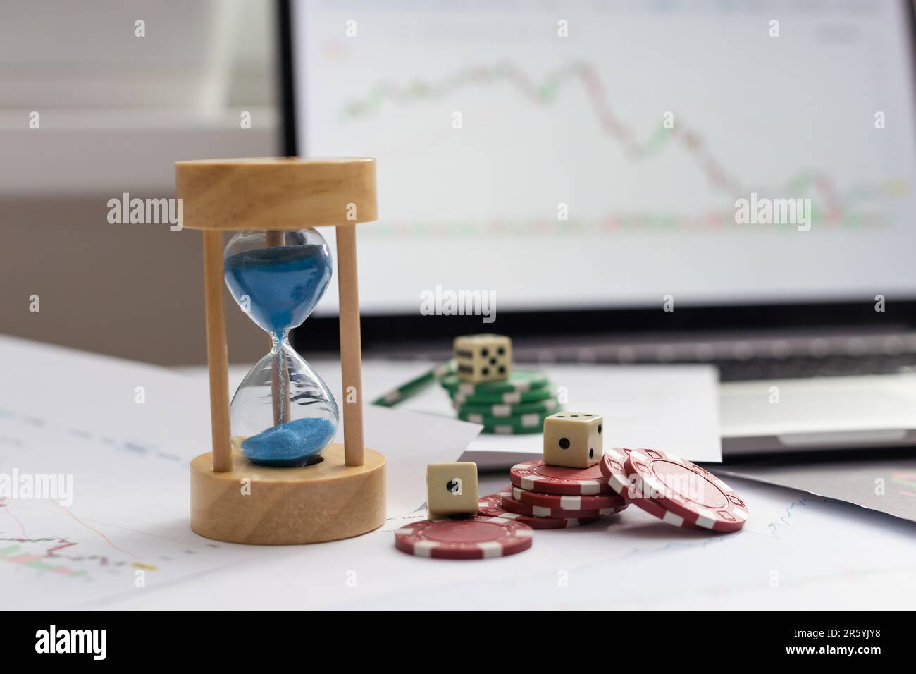 Stockholm, Sweden. 10-10-2022. Double dice on the stock market paper or ...