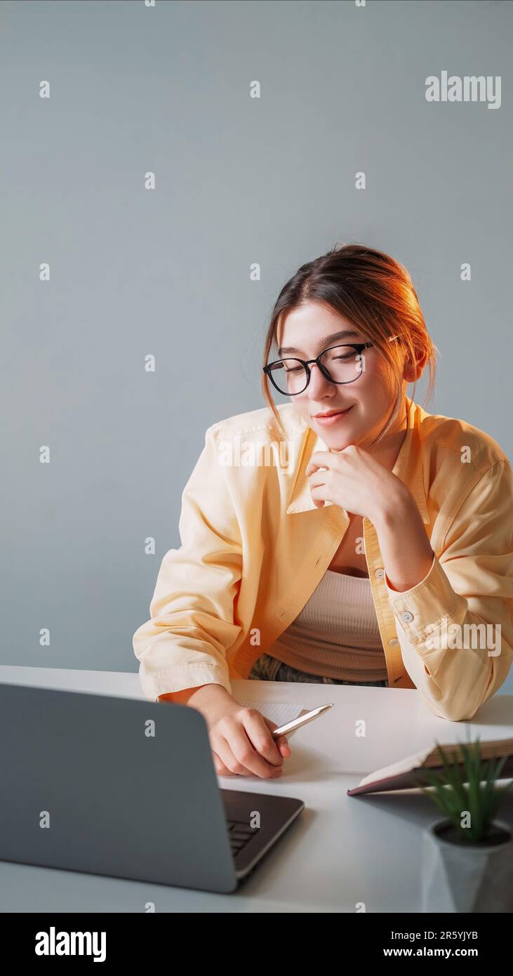 Online education smart woman language courses Stock Photo - Alamy