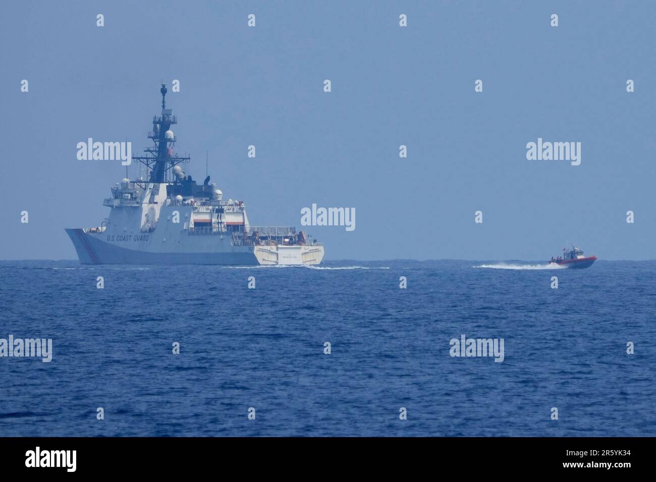 The U.S. Coast Guard Cutter Stratton (WMSL 752) deploys a boat during a ...