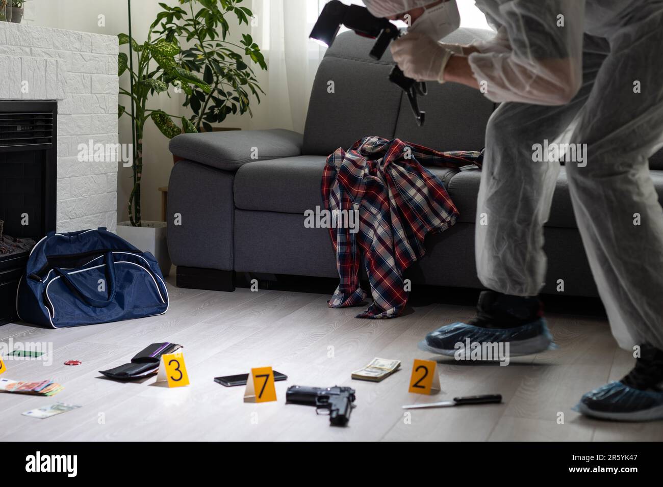 Detective Collecting Evidence in a Crime Scene. Forensic Specialists ...