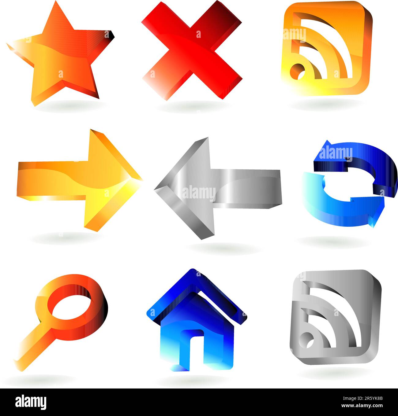 vector illustration of 9 shiny 3 dimension web icons Stock Vector Image ...