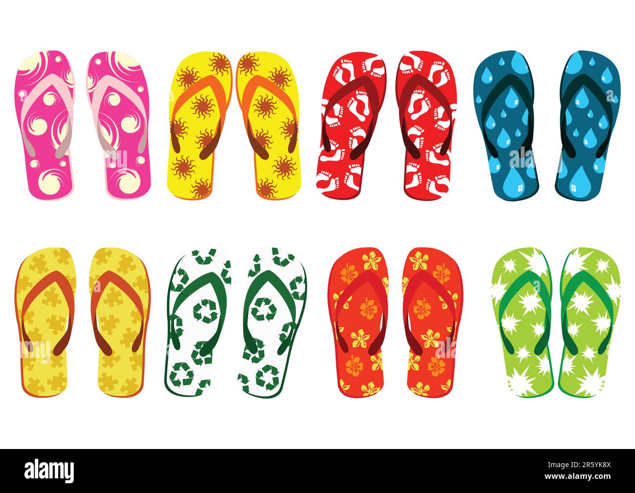 Beach sandals set. Different colorful flip-flops over white background Stock Vector Image & Art ...