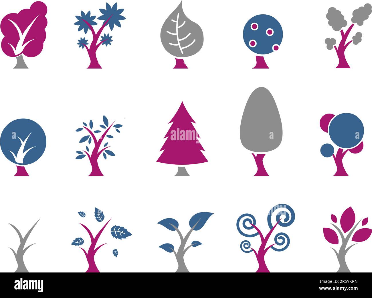Vector icons pack - Blue-Fuchsia Series, tree collection Stock Vector ...