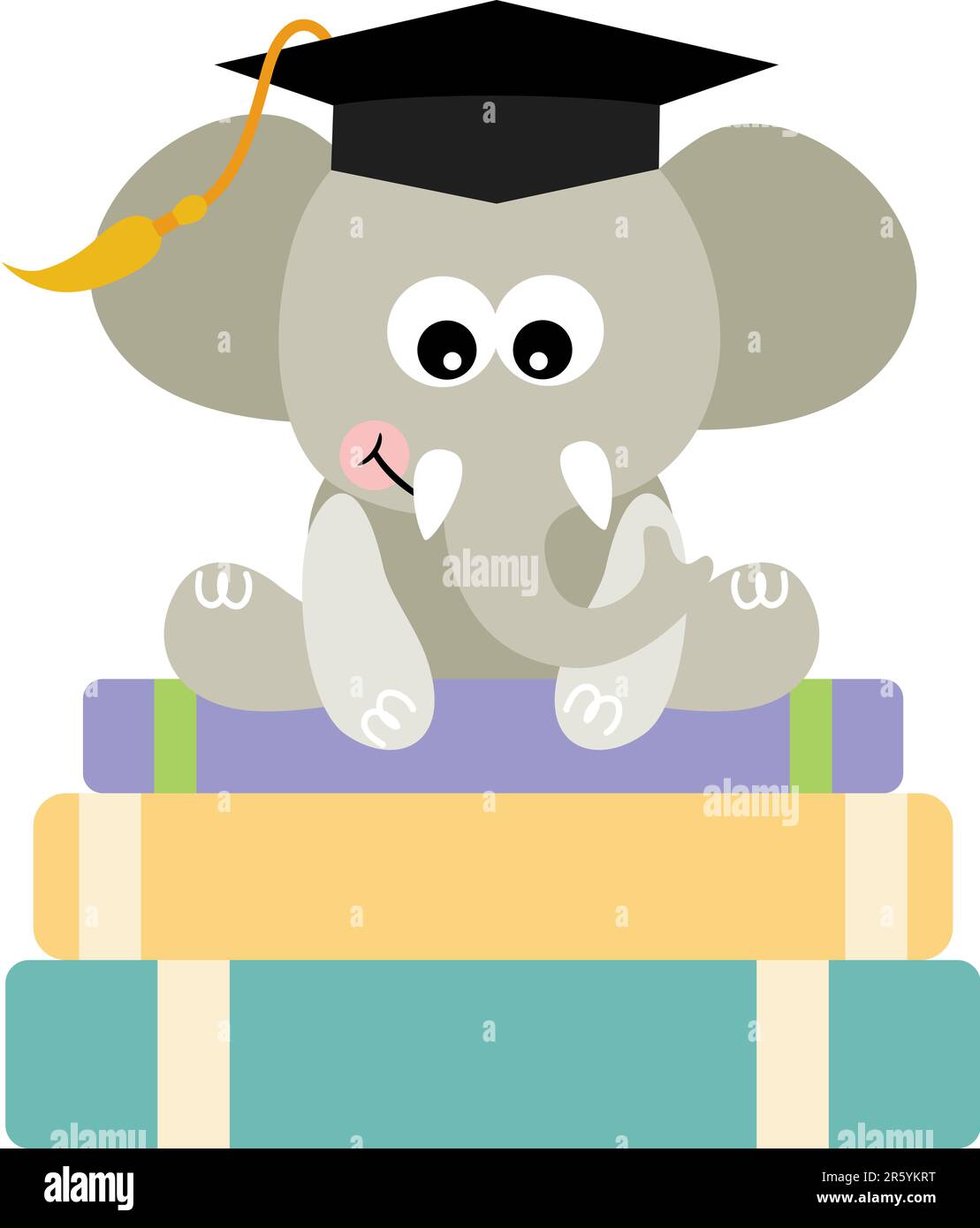 Cute elephant with graduation cap sitting on top of books Stock Photo ...