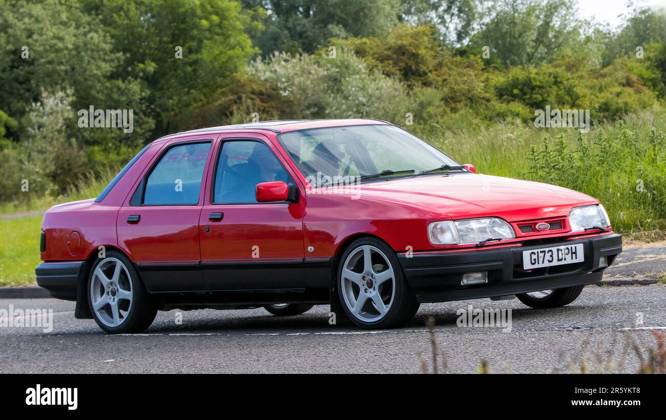 Stony Stratford,UK - June 4th 2023: 1990 red FORD SIERRA classic car ...