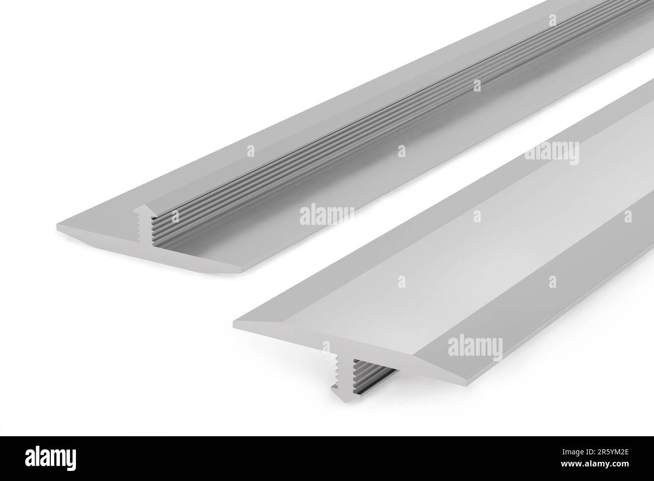 Aluminium door floor threshold T-shape profile isolated on white ...