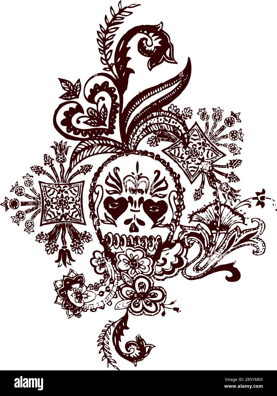 Skull paisley rock tattoo emblem illustration Stock Vector Image & Art ...