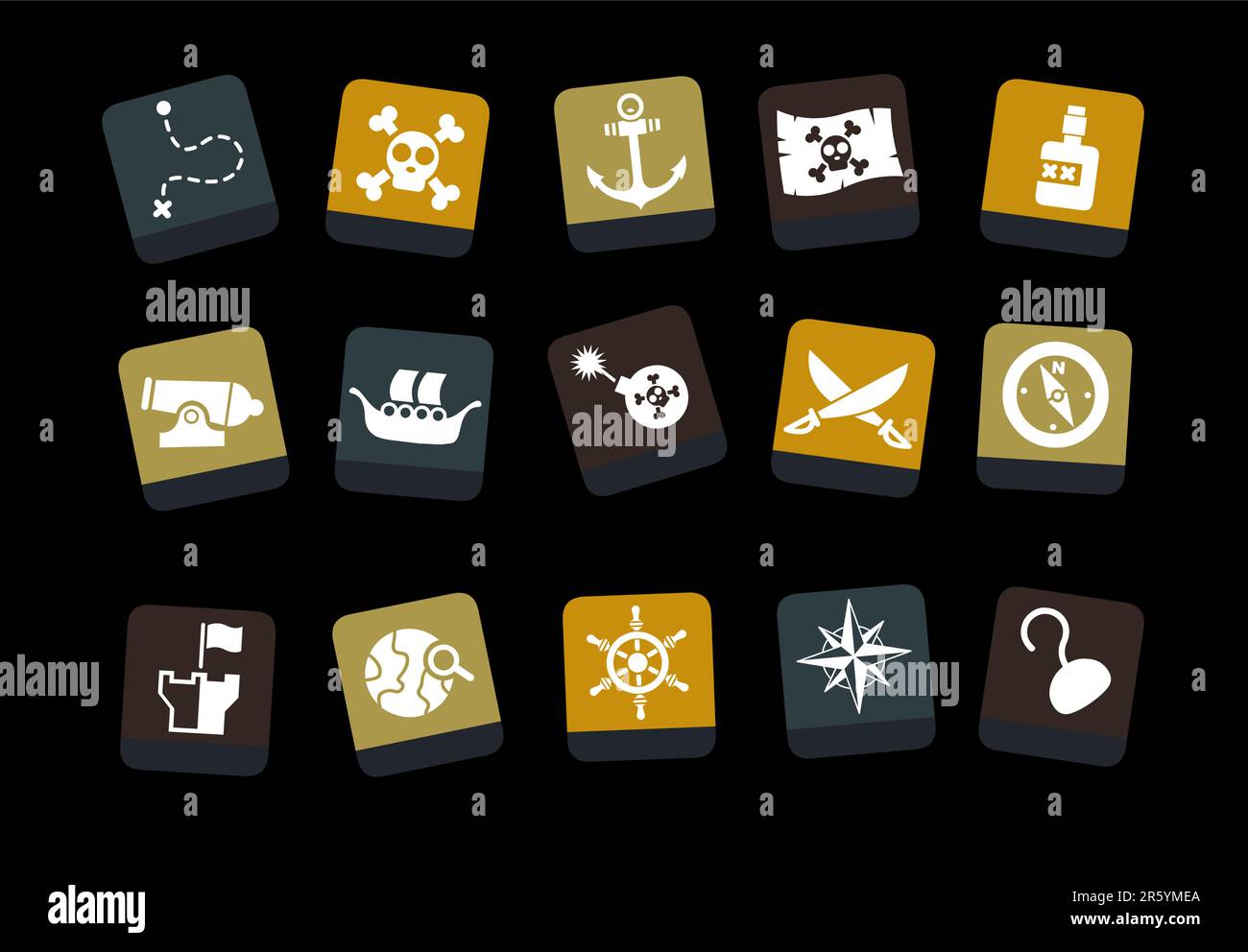Vector icons pack - Yellow-Brown-Blue Series, pirate collection Stock ...