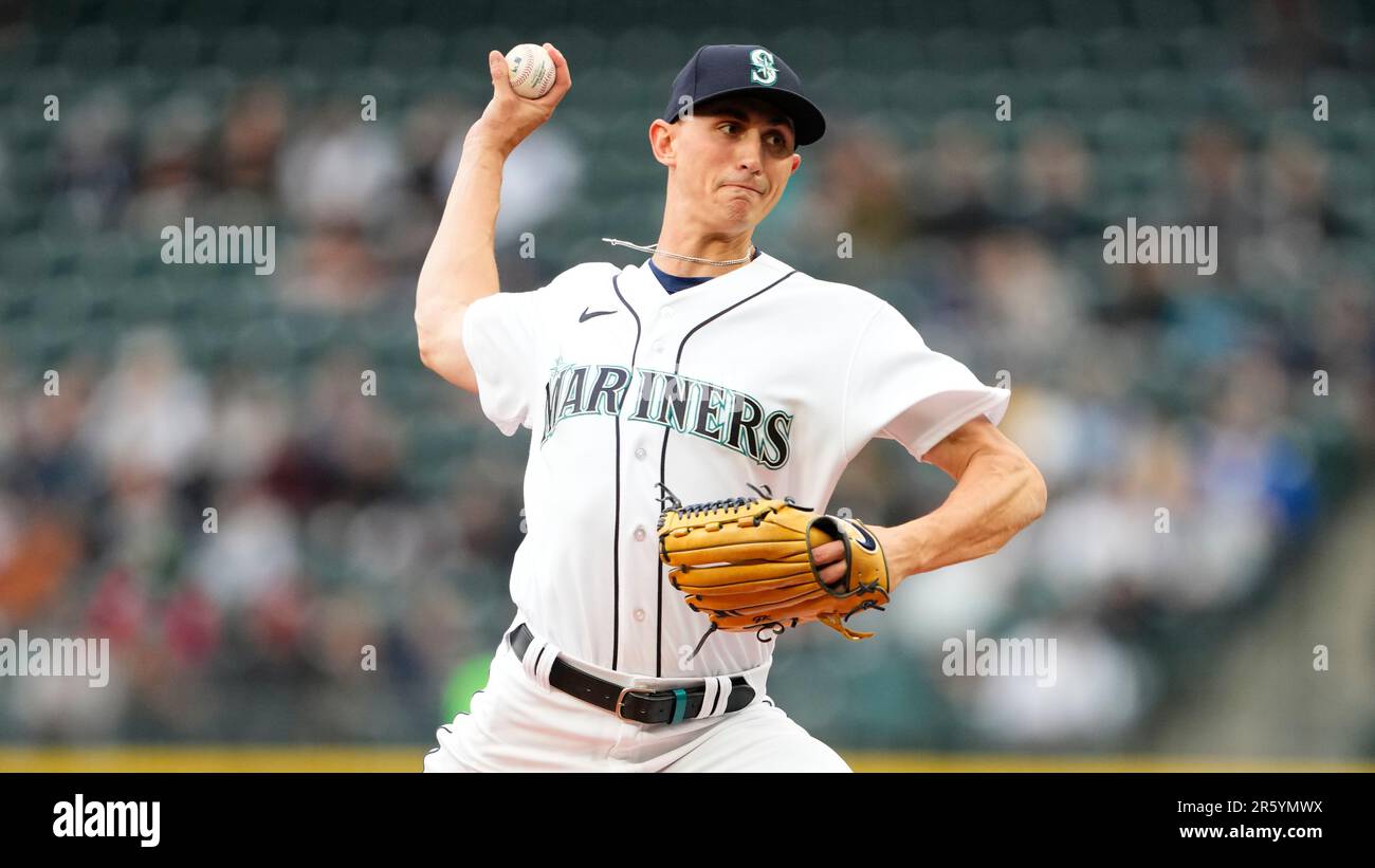 Seattle Mariners starting pitcher George Kirby throws against the New ...