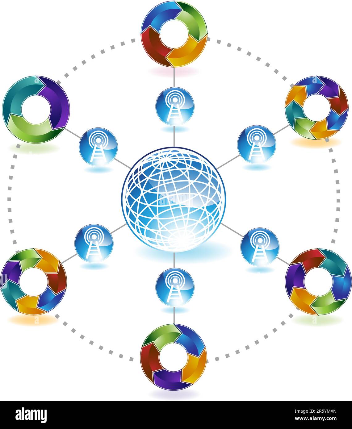 3D Process networking diagram with rotating arrows for business cycle ...