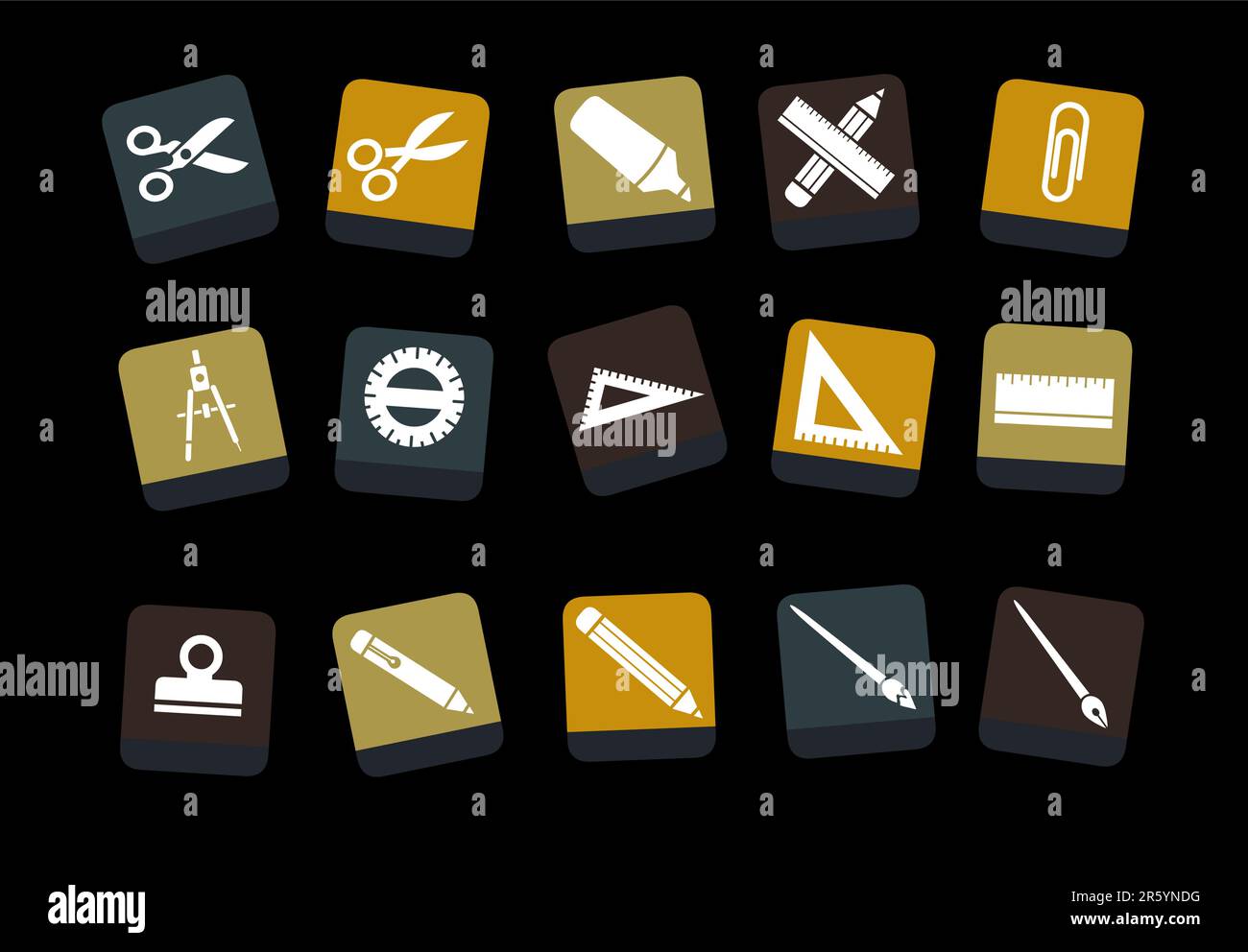 Vector icons pack - Yellow-Brown-Blue Series, school collection Stock ...