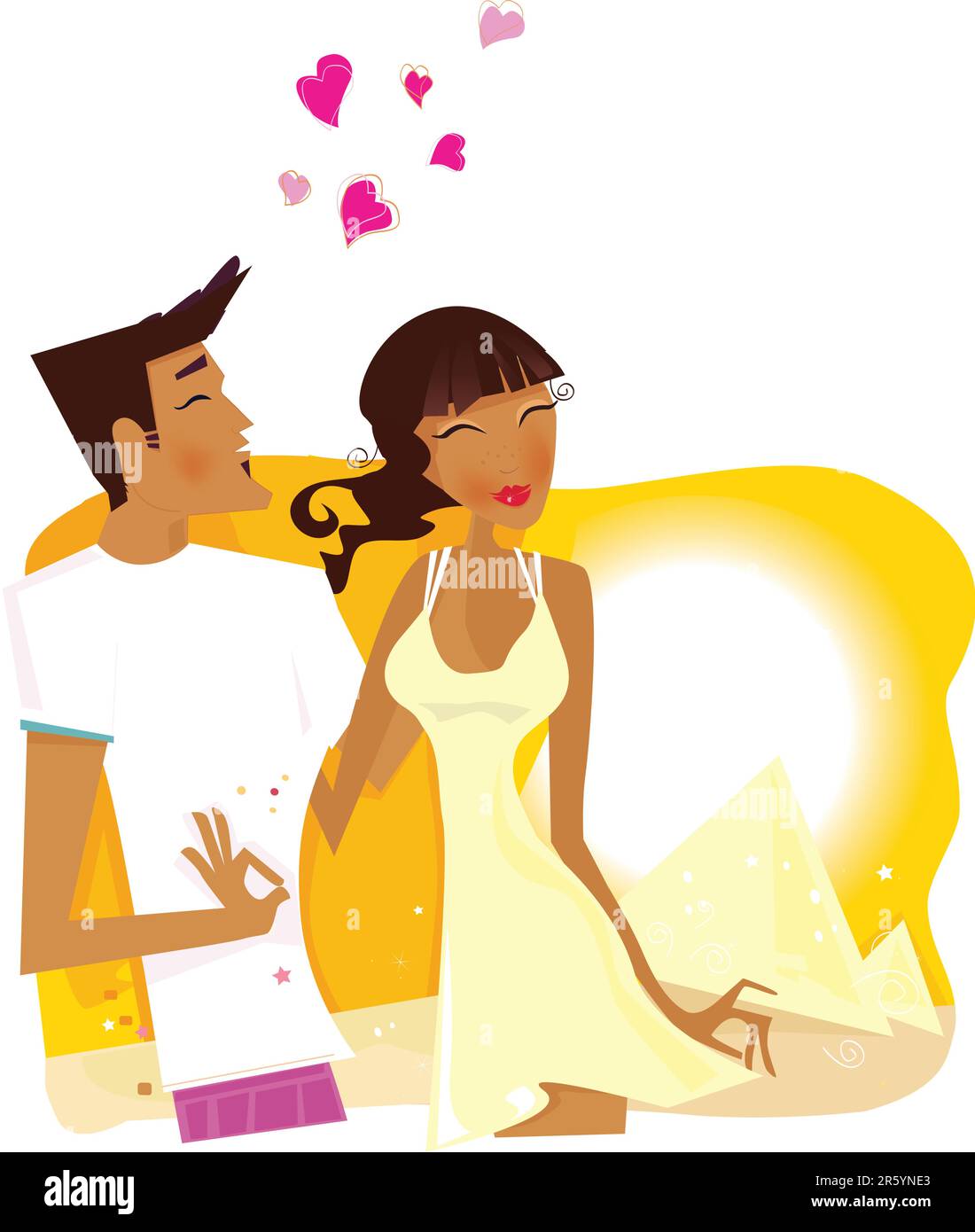 Romantic desert travel. Young loving couple on honeymoon in Egypt ...