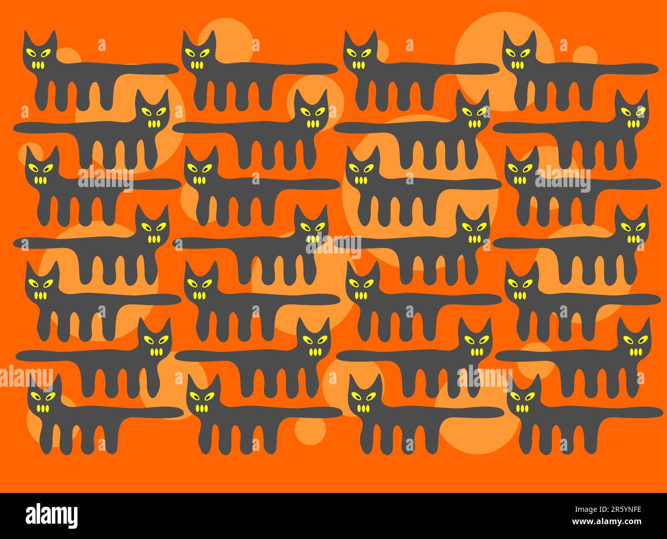 Stylized black cats pattern on a orange background. Halloween ...