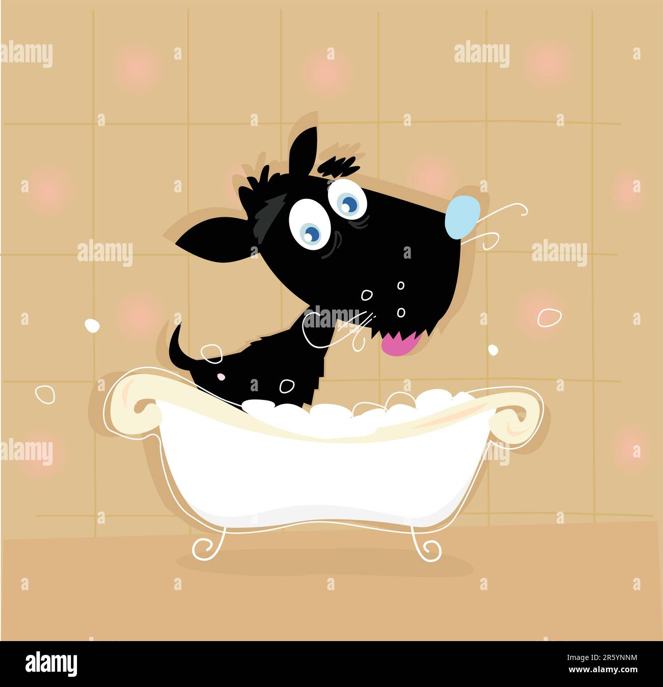 Bathing black small doggie. VECTOR ILLUSTRATION Stock Vector Image ...