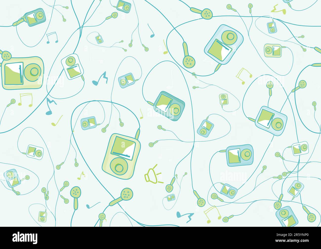 Retro Seamless Pattern made of cool hand-drawn mp3 players in different ...