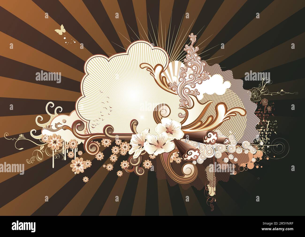 Vector illustration of urban retro styled background made of floral and ...