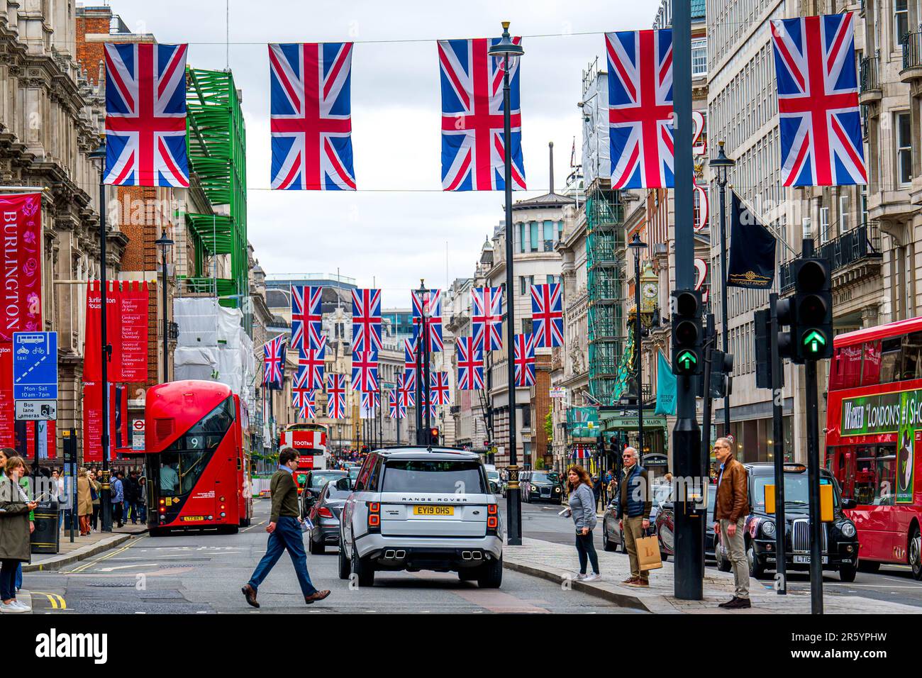 London, UK. 08th May, 2023. Flags fly in the center of London. Credit ...