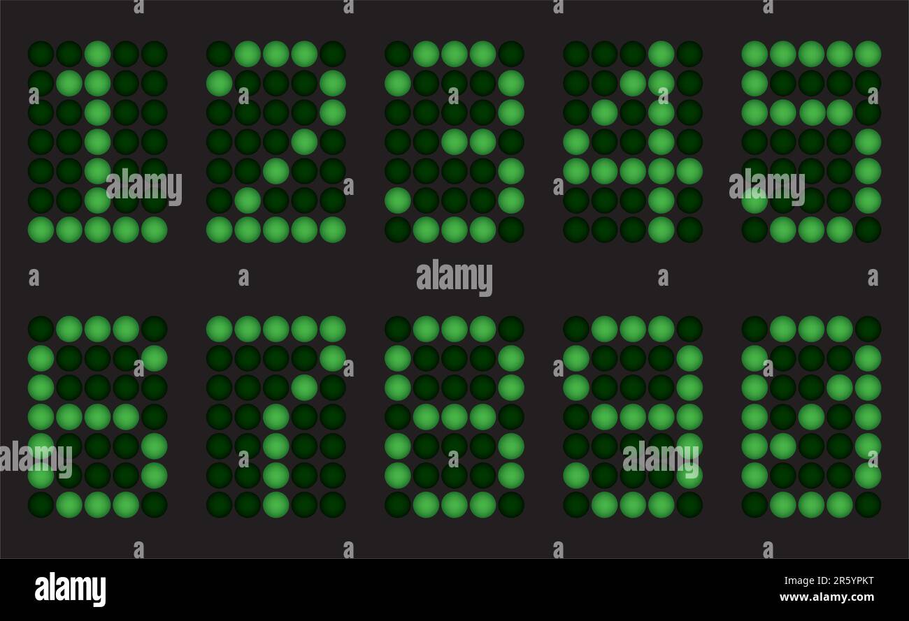 Green digits for matrix display. Vector illustration. On black ...