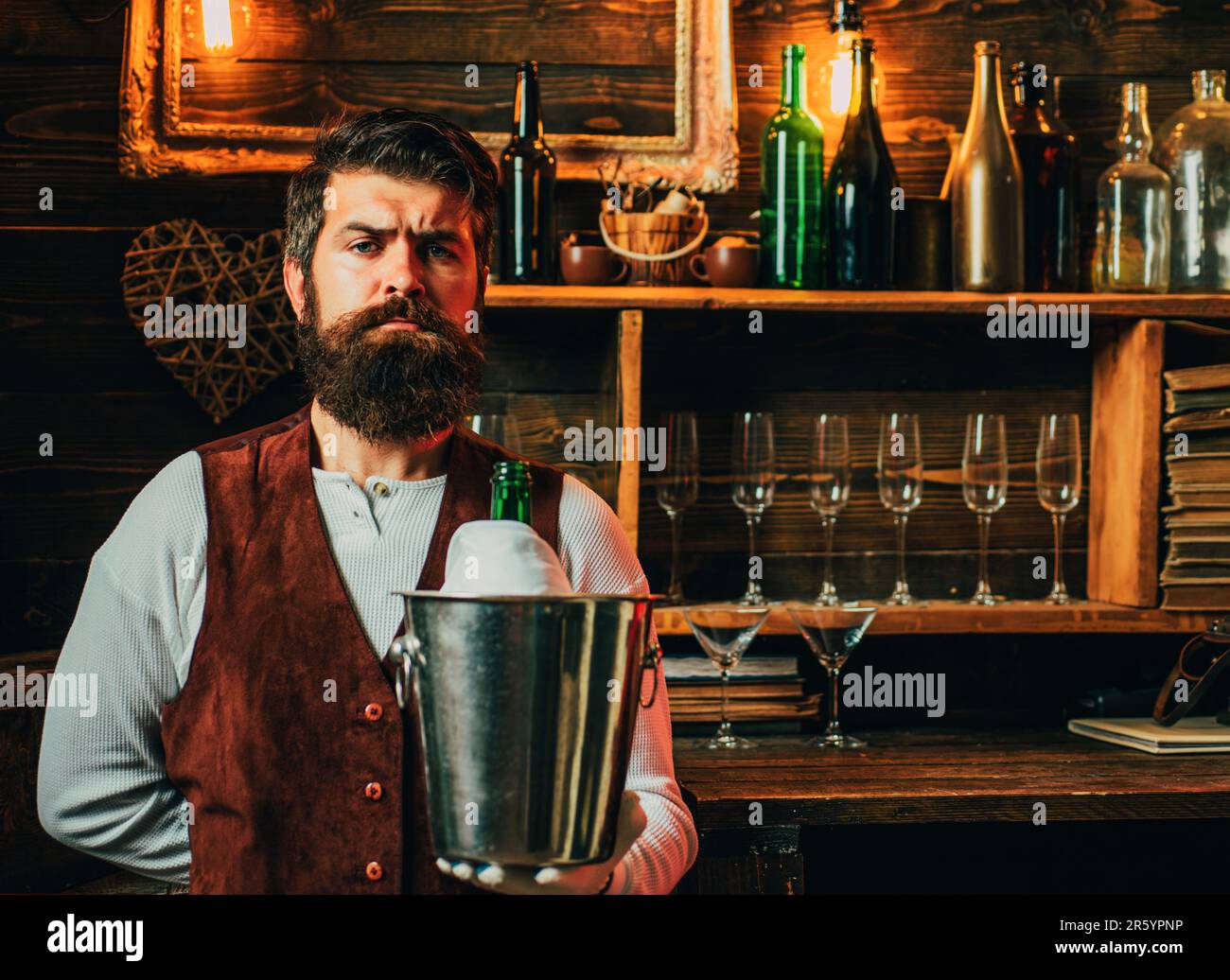 Vintage interior. Hipster male with stylish beard and hair. Elegant ...
