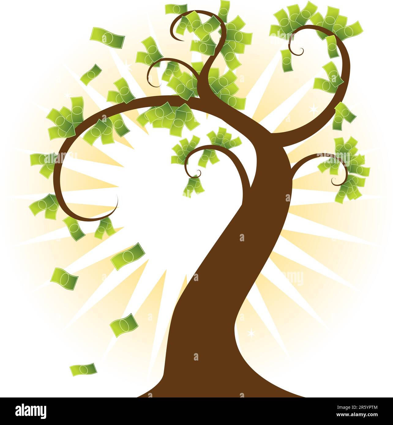 A tree with dollar bill leaves and a sun background Stock Vector Image ...